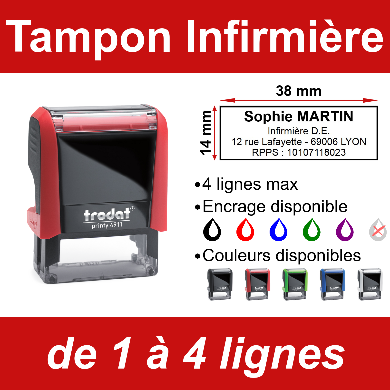 Tampon encreur pour Infirmière 4 lignes | Tampon Personnalisé